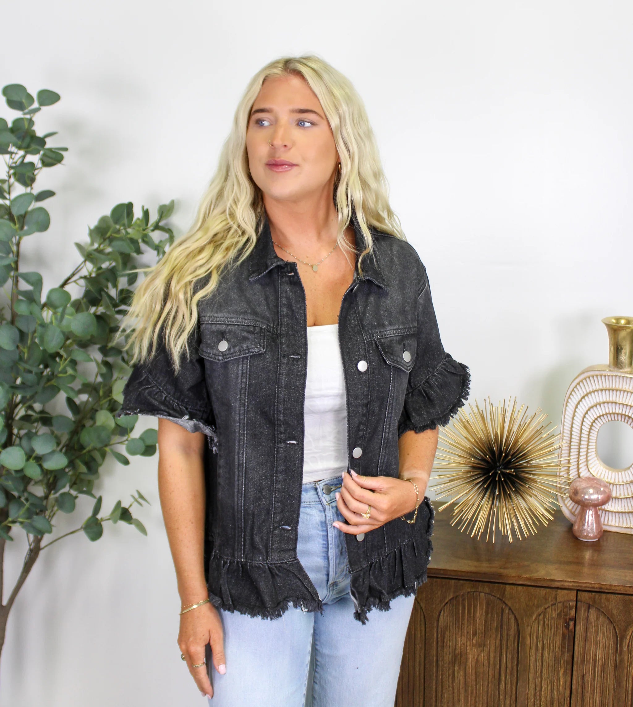Black Ruffle Denim Jacket – Main Street Boutique Mo